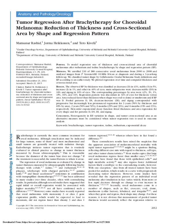 TUMOR REGRESSION AFTER BRACHYTHERAPY FOR CHOROIDAL MELANOMA: Reduction ...