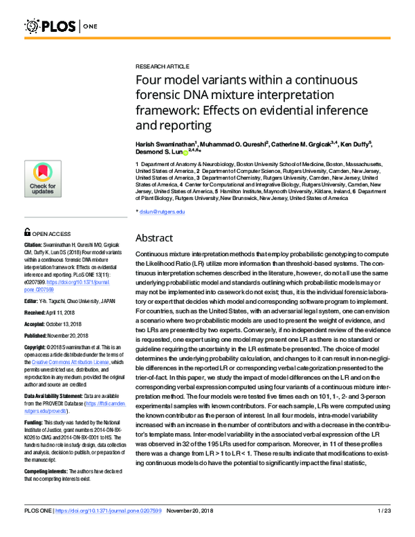 (PDF) Four model variants within a continuous forensic DNA mixture interpretation framework ...