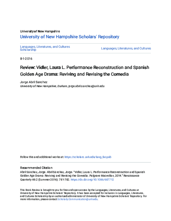 (PDF) Review: Vidler, Laura L. Performance Reconstruction and Spanish ...