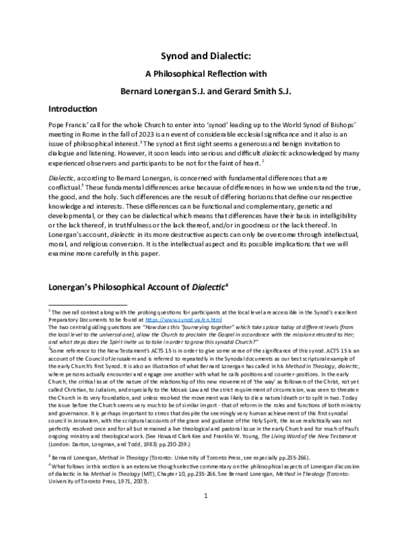 (DOC) Synod and Dialectic: A Philosophical Reflection with