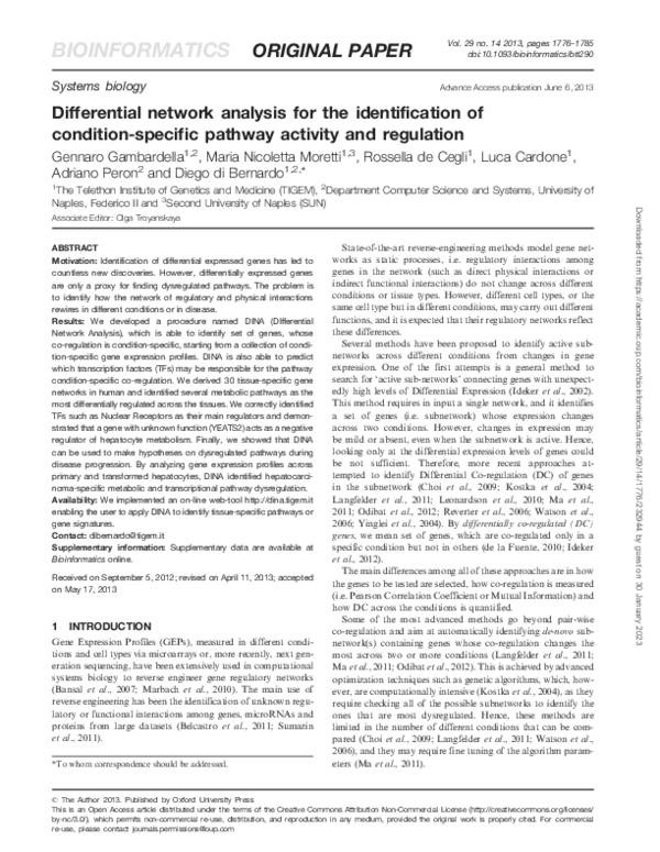 (PDF) Differential network analysis for the identification of condition-specific pathway ...
