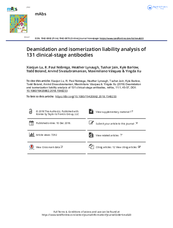 (PDF) Deamidation and isomerization liability analysis of 131 clinical ...