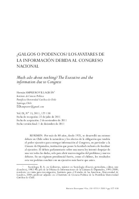 (PDF) ¿Galgos o podencos? Los avatares de la información debida al Congreso Nacional