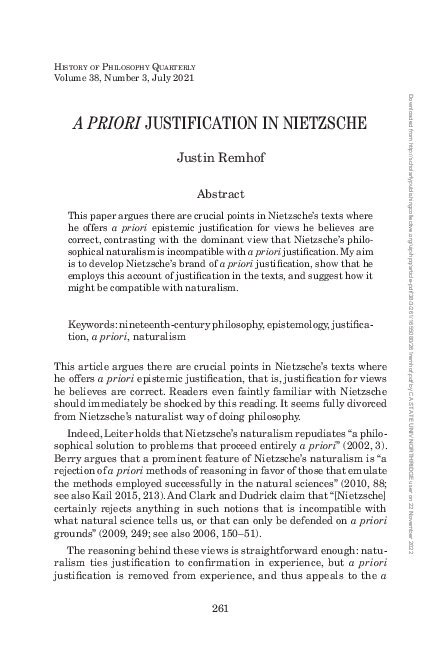 (PDF) A Priori Justification in Nietzsche