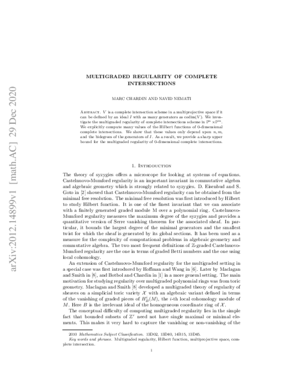 (PDF) Multigraded regularity of complete intersections