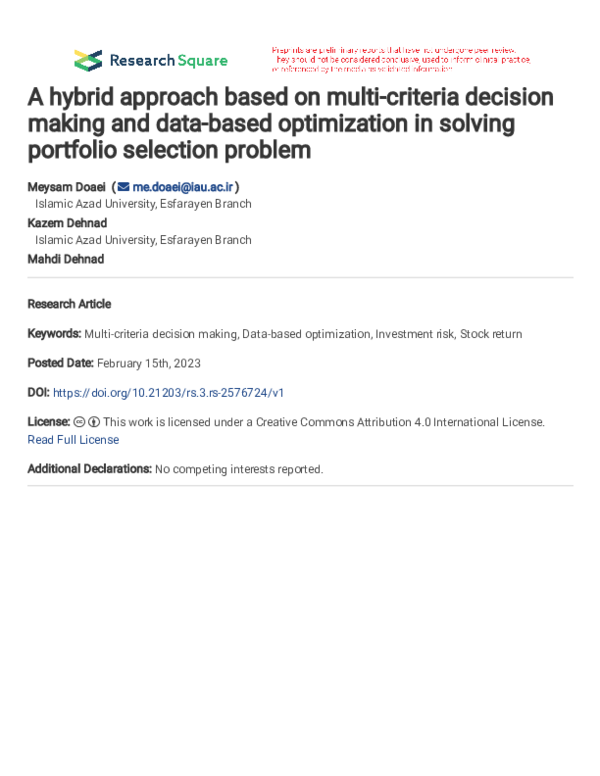 Pdf A Hybrid Approach Based On Multi Criteria Decision Making And