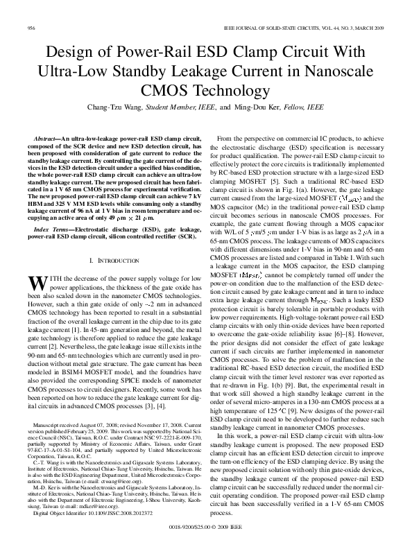 (PDF) Design of Power-Rail ESD Clamp Circuit With Ultra-Low Standby Leakage Current in Nanoscale ...