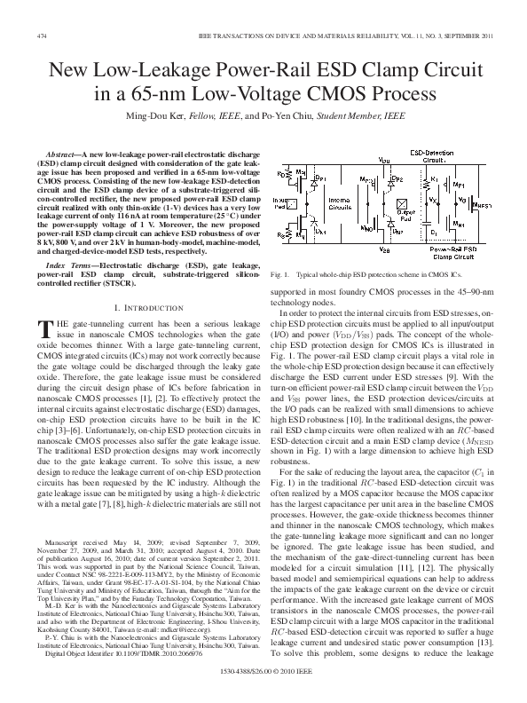 Pdf New Low Leakage Power Rail Esd Clamp Circuit In A 65 Nm Low