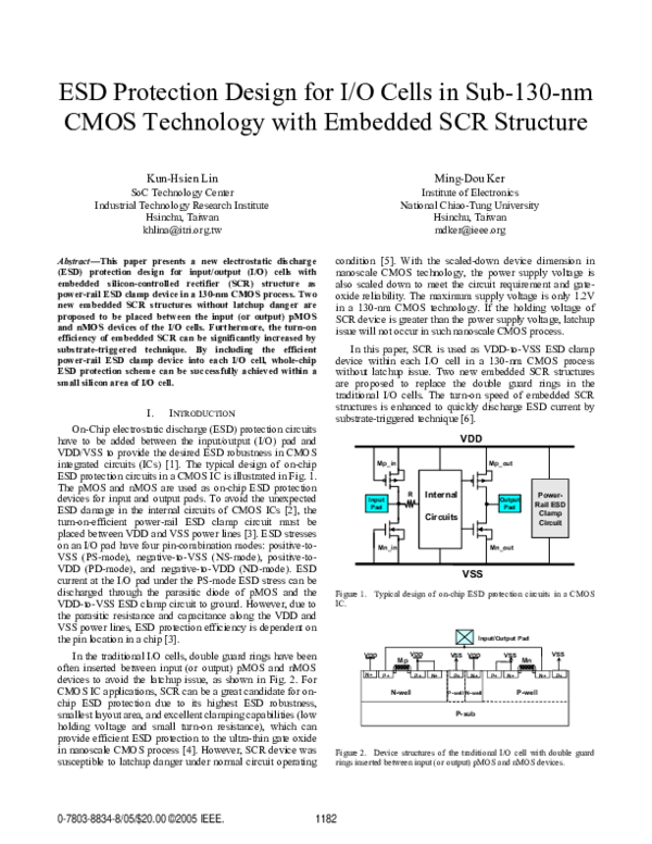 (PDF) ESD Protection Design for I/O Cells in Sub-130-nm CMOS Technology with Embedded SCR Structure