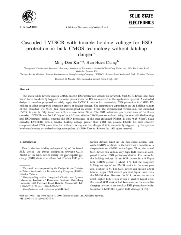 (PDF) Cascoded LVTSCR with tunable holding voltage for ESD protection ...