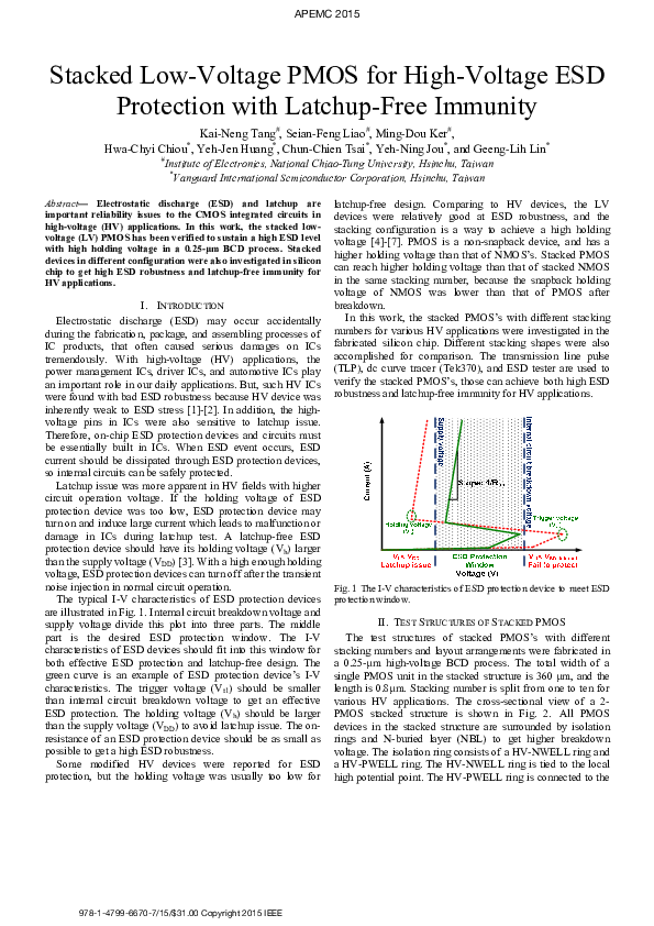 (PDF) Stacked low-voltage PMOS for high-voltage ESD protection with latchup-free immunity