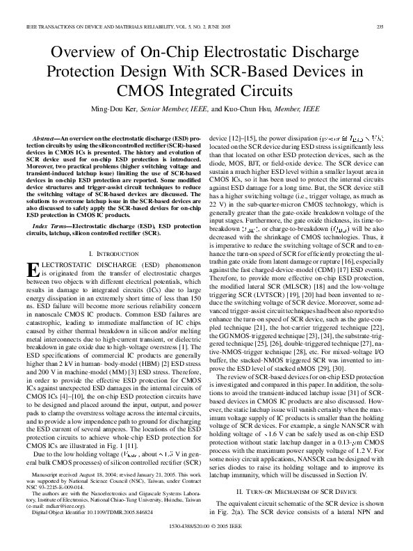 (PDF) CMOS on-chip electrostatic discharge protection circuit using four-SCR structures with low ...