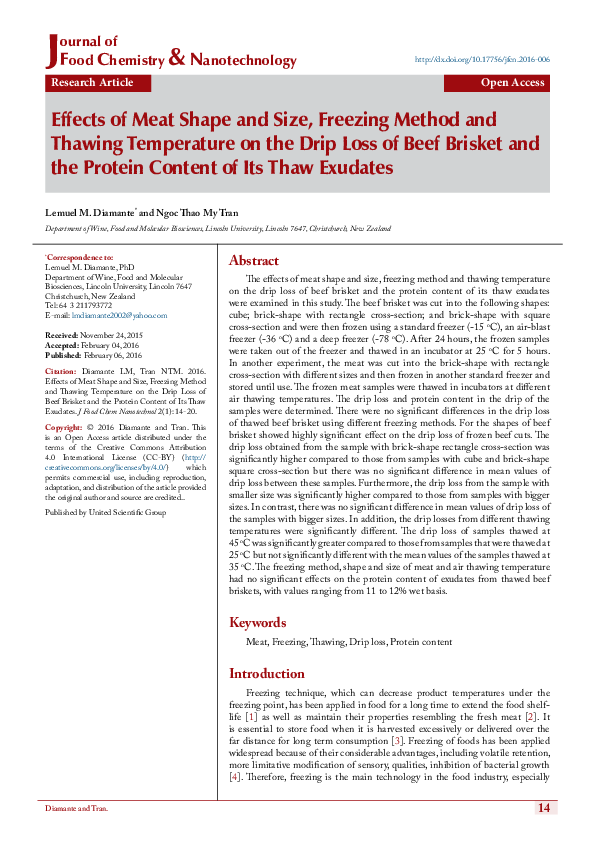 (PDF) Effects of Meat Shape and Size, Freezing Method and Thawing ...