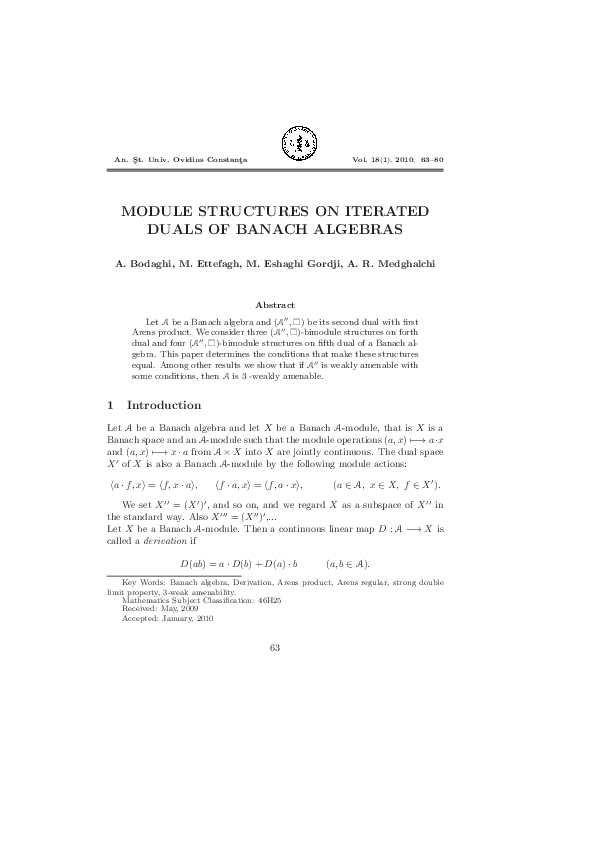 (PDF) Module structures on iterated duals of Banach algebras