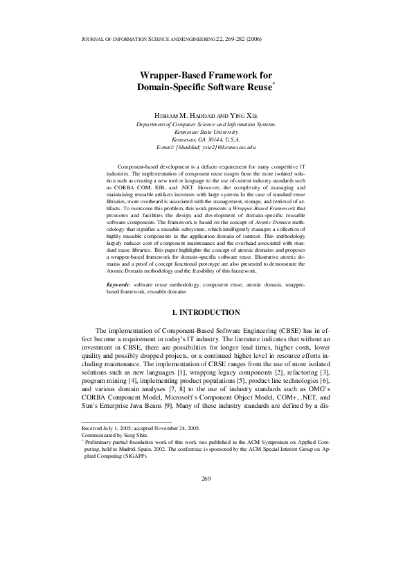 Pdf Wrapper Based Framework For Domain Specific Software Reuse