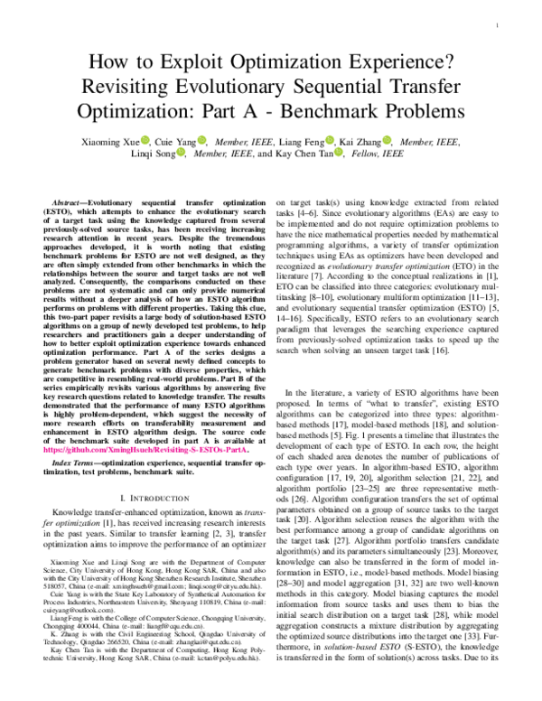 (PDF) How to Exploit Optimization Experience? Revisiting Evolutionary Sequential Transfer ...