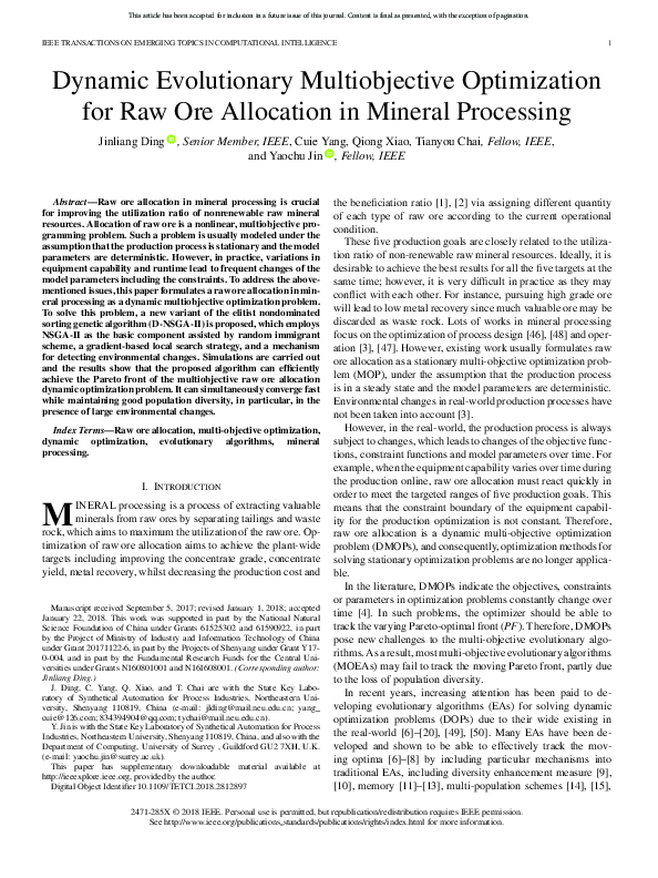 (PDF) Dynamic Multiobjective Optimization in Ore Allocation