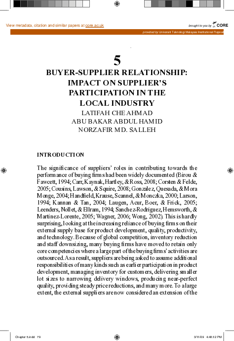 (PDF) Buyer-Supplier Relationship: Impact on Supplier's Participation ...
