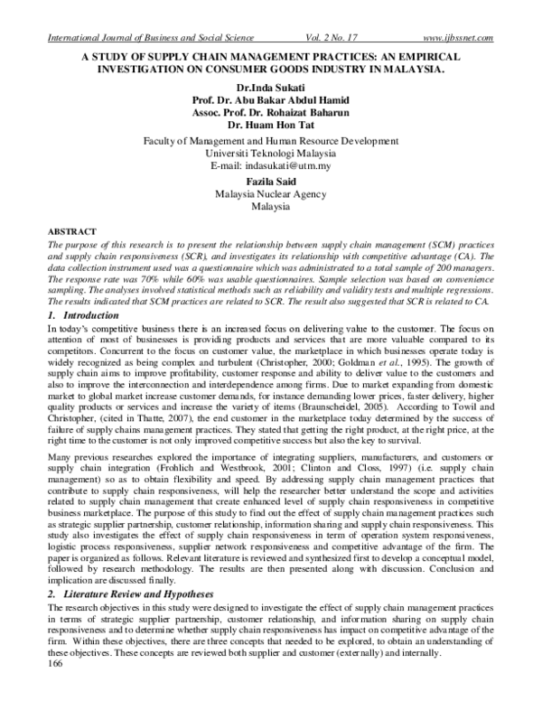 (PDF) A Study of Supply Chain Management Practices: An Empirical Investigation on Consumer Goods ...