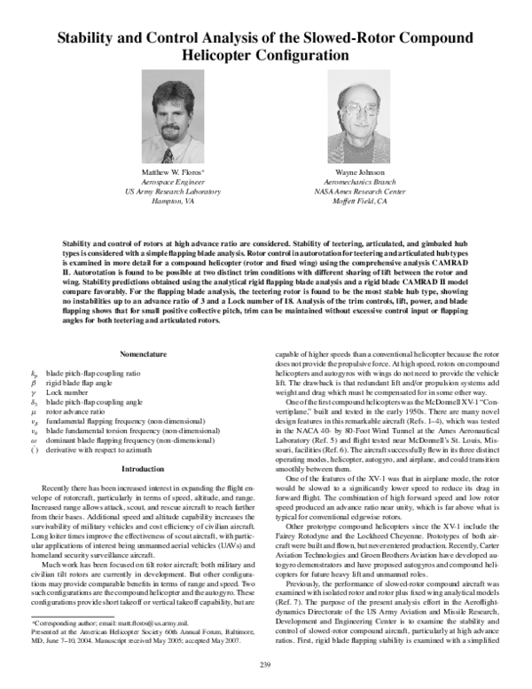 (PDF) Stability and Control Analysis of the Slowed-Rotor Compound ...