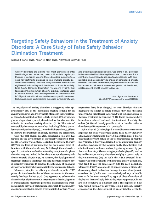 (PDF) Targeting Safety Behaviors in the Treatment of Anxiety Disorders ...