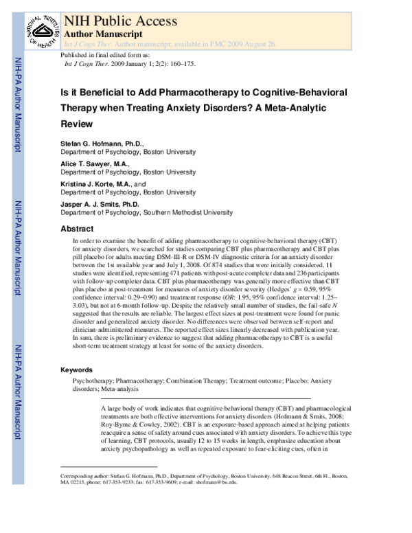 (PDF) Is it Beneficial to Add Pharmacotherapy to Cognitive-Behavioral Therapy When Treating ...