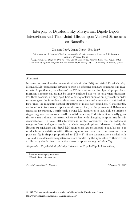 (PDF) Interplay of Dzyaloshinsky-Moriya and dipole-dipole interactions and their joint effects ...