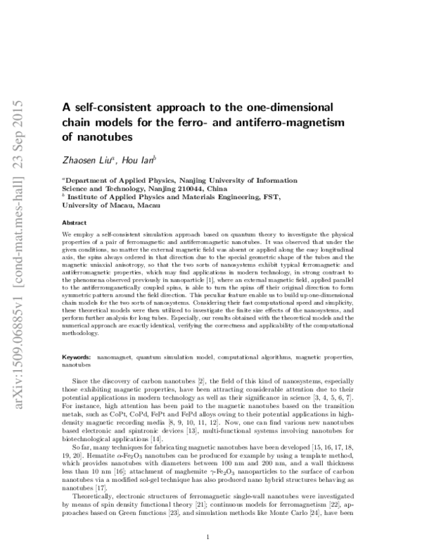 (PDF) A self-consistent approach to the one-dimensional chain models for the ferro- and ...
