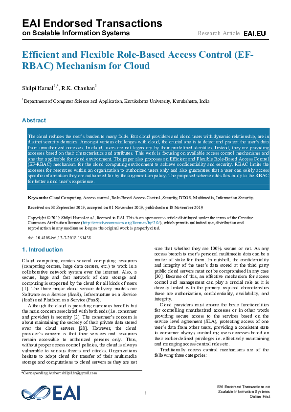 (PDF) Efficient and Flexible Role-Based Access Control (EFRBAC) Mechanism for Cloud