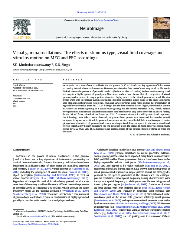 (PDF) Visual gamma oscillations: the effects of stimulus type, visual ...