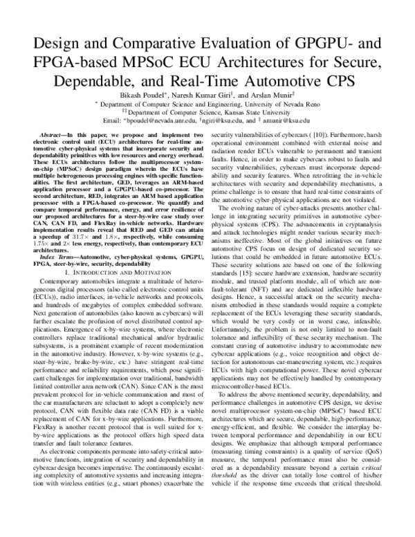 (PDF) Design and comparative evaluation of GPGPU- and FPGA-based MPSoC ECU architectures for ...