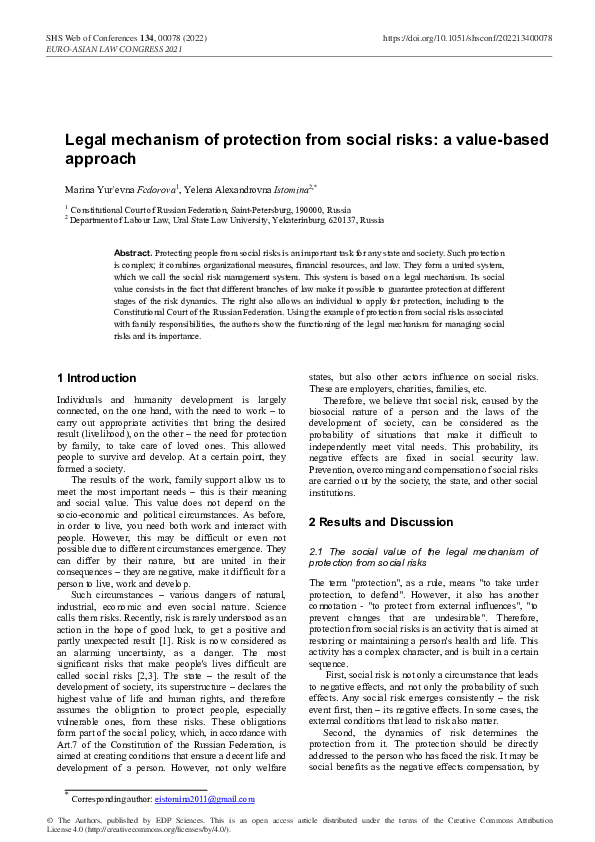 (PDF) Legal mechanism of protection from social risks: a value-based ...