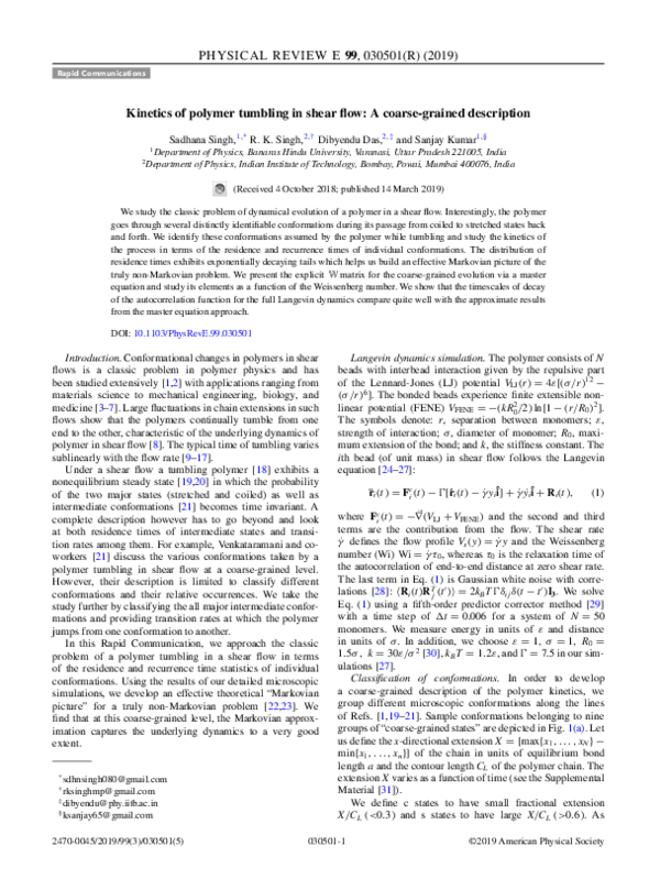 (PDF) Kinetics of polymer tumbling in shear flow: A coarse-grained ...