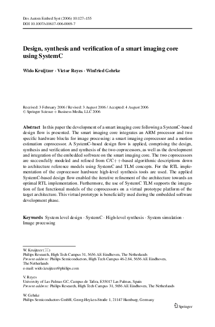 Pdf Design Synthesis And Verification Of A Smart Imaging Core Using