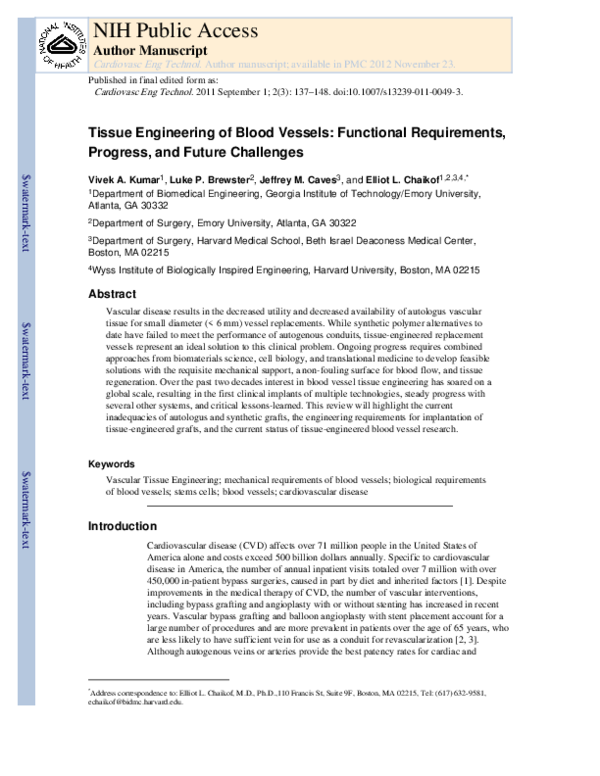 (PDF) Tissue Engineering of Blood Vessels: Functional Requirements ...