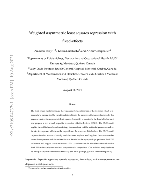 (PDF) Weighted asymmetric least squares regression with fixed-effects