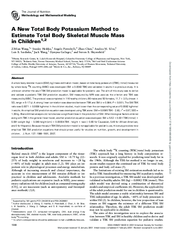 (PDF) A new total body potassium method to estimate total body skeletal ...