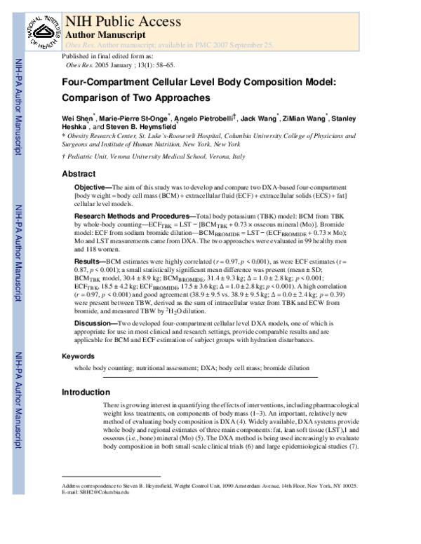 (PDF) Four-Compartment Cellular Level Body Composition Model ...