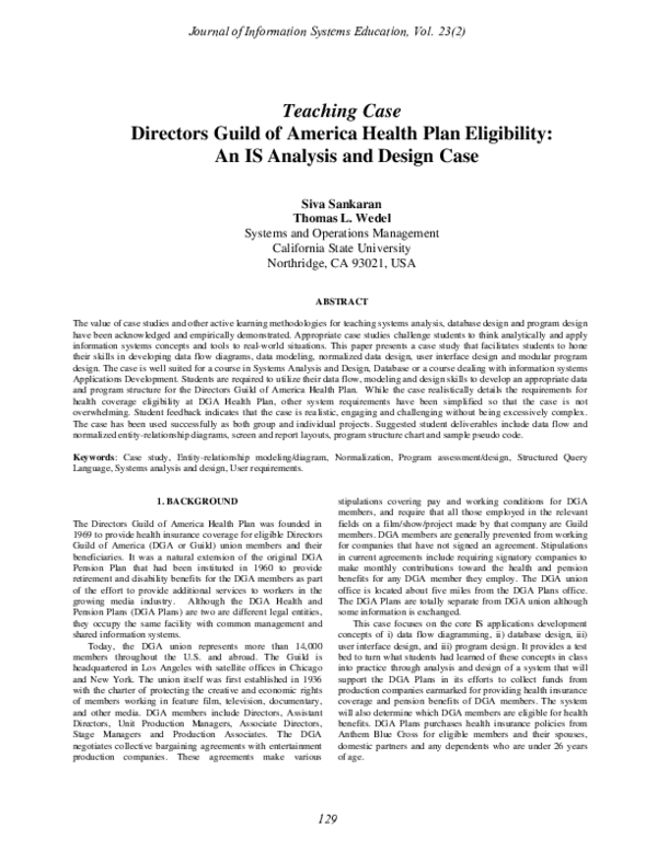 (PDF) Directors Guild of America Health Plan Eligibility: An IS ...