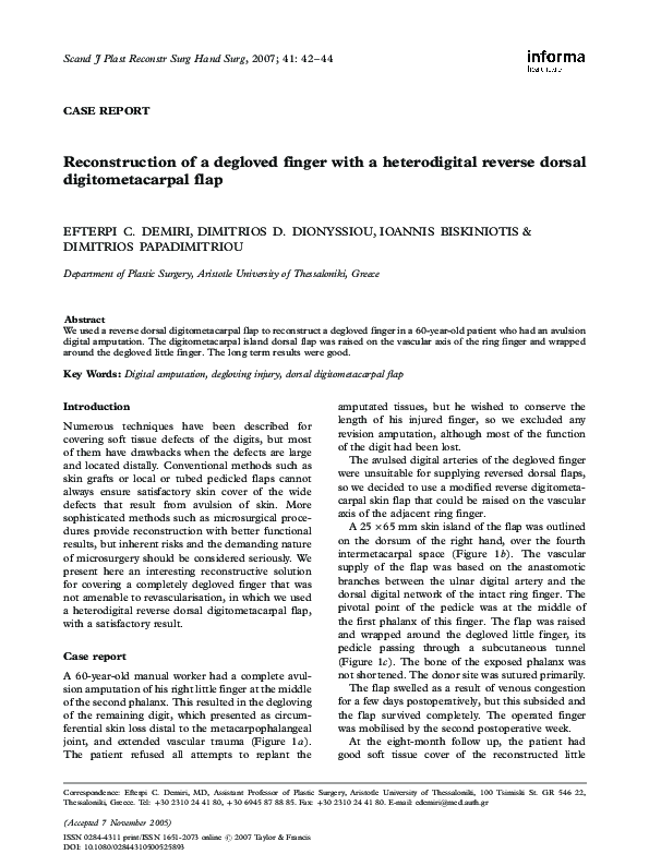 (PDF) Reconstruction of a degloved finger with a heterodigital reverse ...