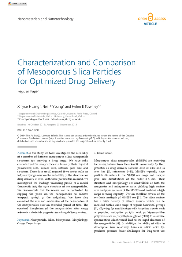 (PDF) Characterization and Comparison of Mesoporous Silica Particles ...