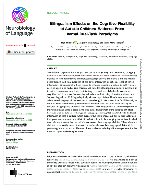(PDF) Bilingualism Effects on the Cognitive Flexibility of Autistic Children: Evidence From ...