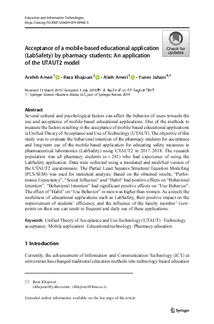 (PDF) Acceptance of a mobile-based educational application (LabSafety) by pharmacy students: An ...