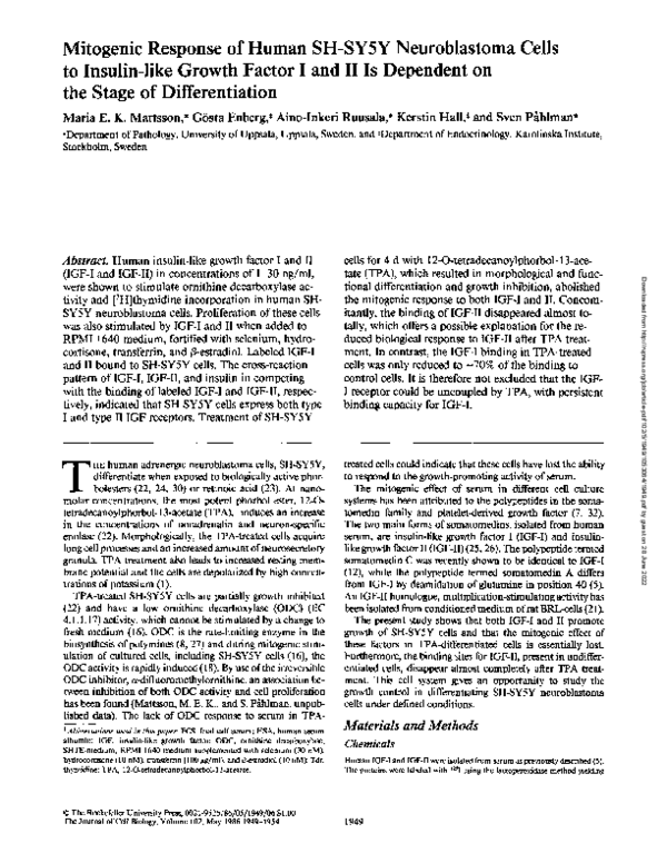 (PDF) Mitogenic response of human SH-SY5Y neuroblastoma cells to ...