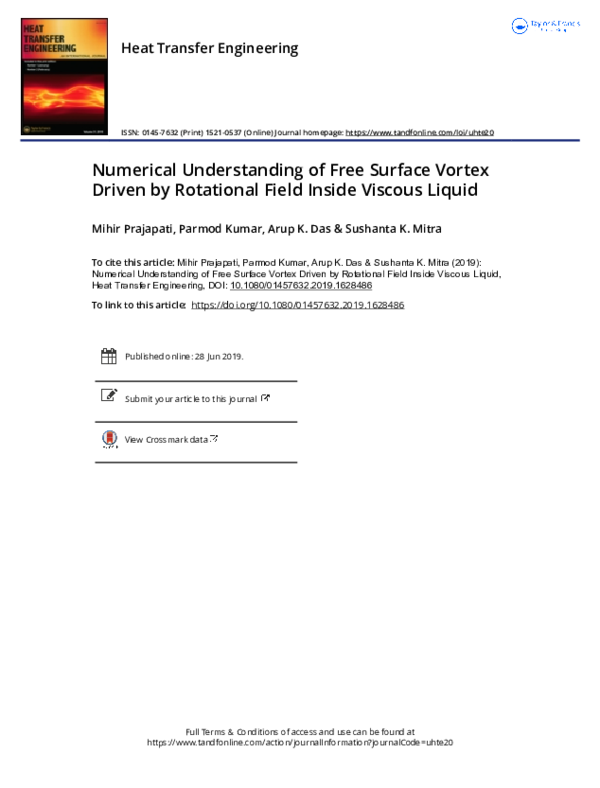 Pdf Numerical Understanding Of Free Surface Vortex Driven By Rotational Field Inside Viscous