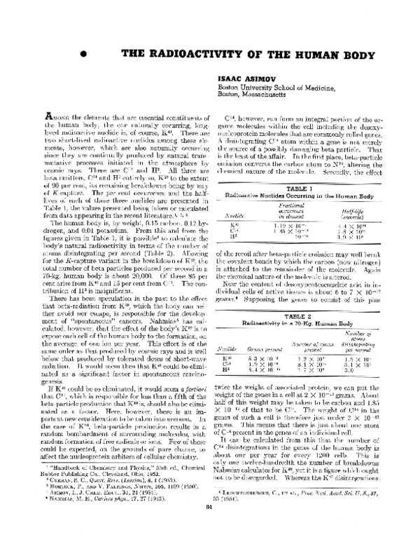 (PDF) The radioactivity of the human body