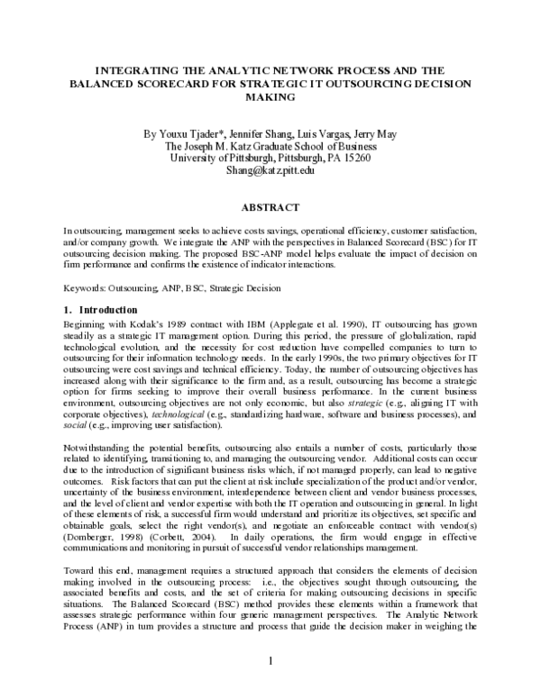 (PDF) Integrating the Analytic Network Process and the Balanced Scorecard for Strategic It ...