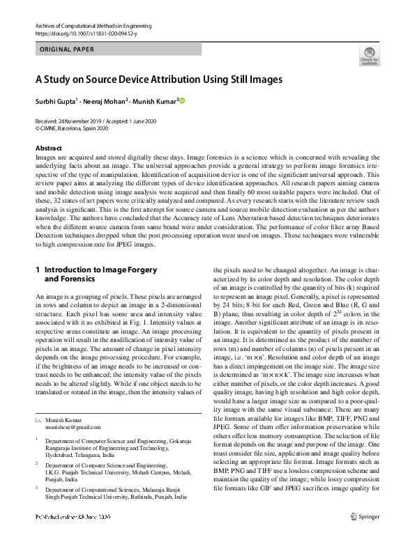 (PDF) A Study on Source Device Attribution Using Still Images