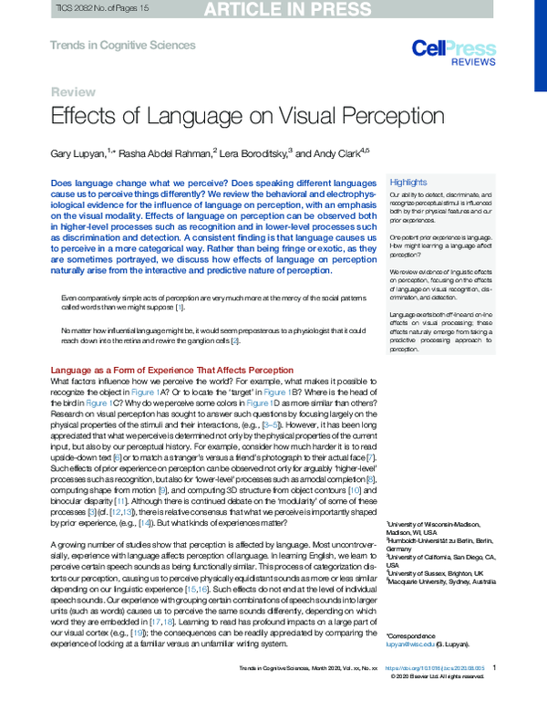 (PDF) Effects of Language on Visual Perception