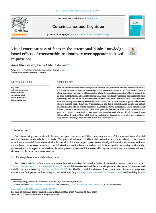(PDF) Visual consciousness of faces in the attentional blink: Knowledge ...